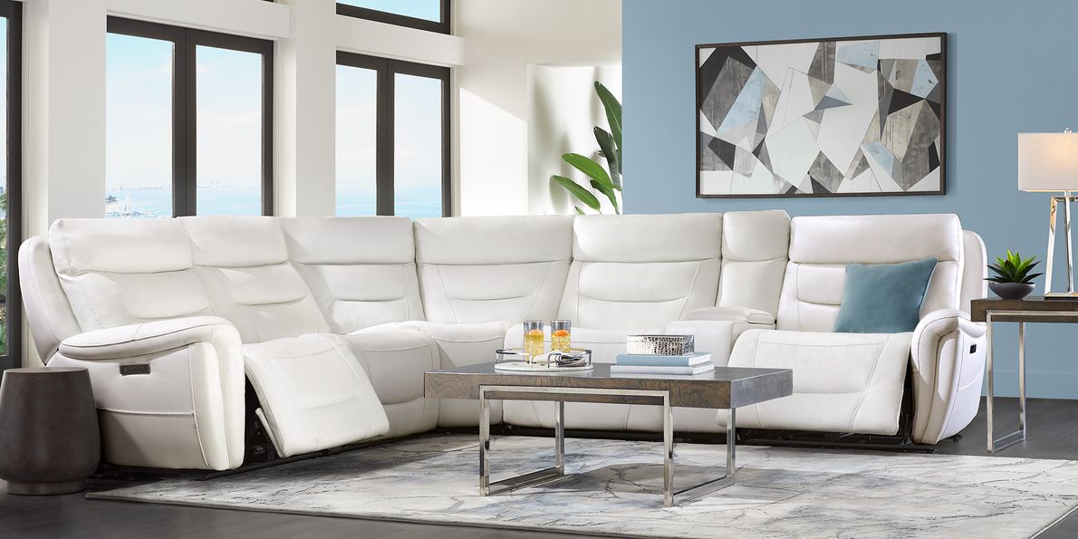 Cindy Crawford Home Regis Park White 9 Pc Dual Power Reclining Leather Sectional Living Room