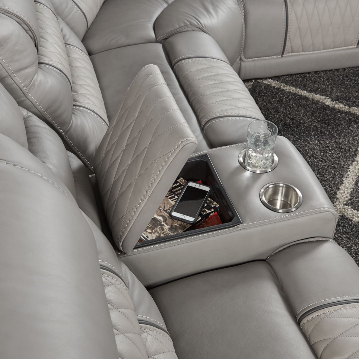 Eric church highway to home headliner gray leather 6 pc dual power reclining sectional store