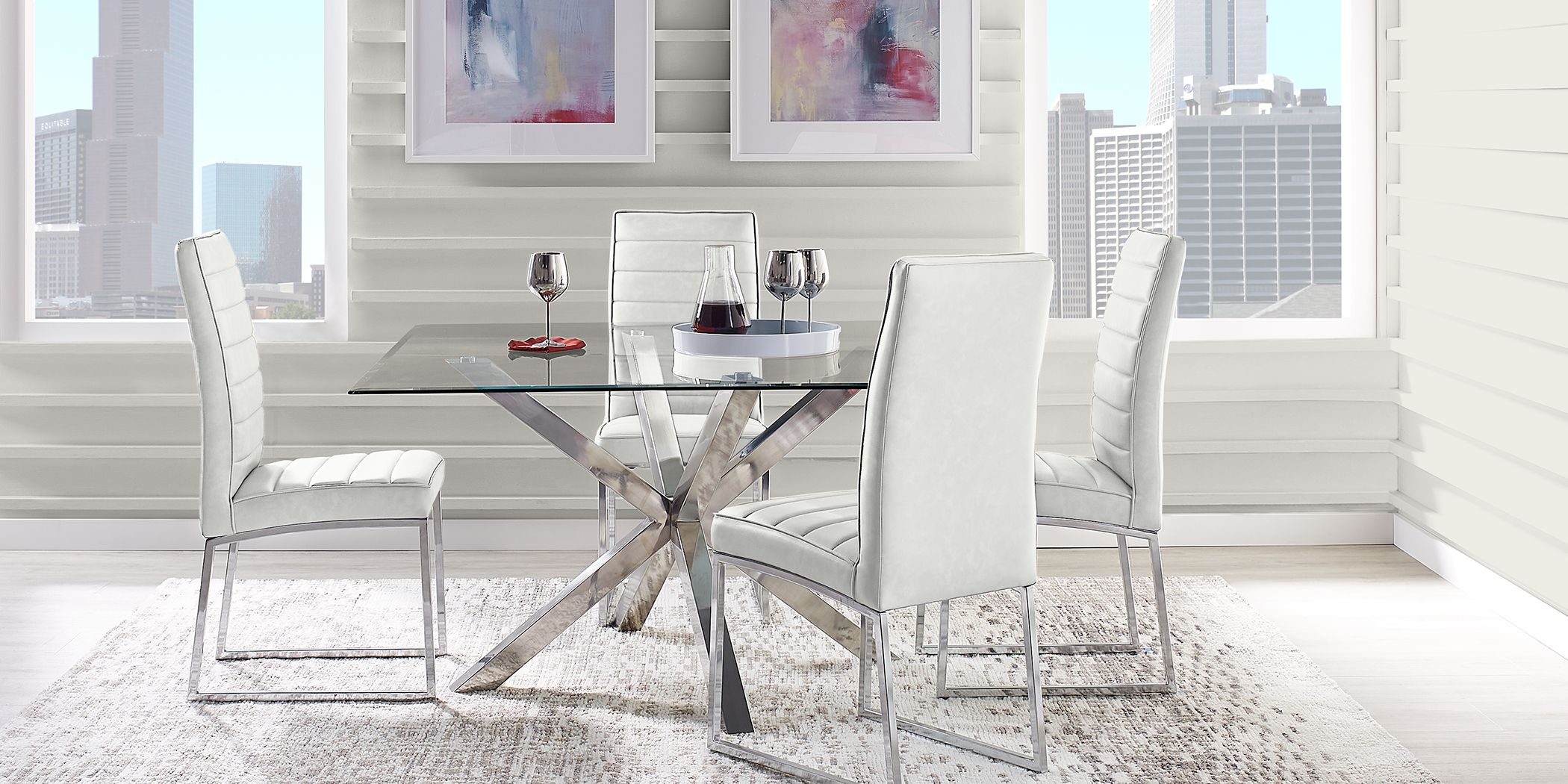 Linton Park Silver 5 Pc Square Dining Set with Off-White Chairs - Rooms ...